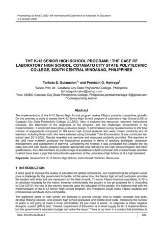 THE K-12 SENIOR HIGH SCHOOL PROGRAM: THE CASE OF LABORATORY HIGH SCHOOL ...