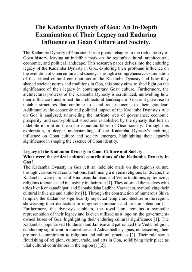 The Kadamba Dynasty of Goa: An In-Depth Examination of Their Legacy and ...