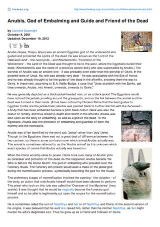 Anubis, Ancient Egyptian God of Embalming and the Dead | PDF