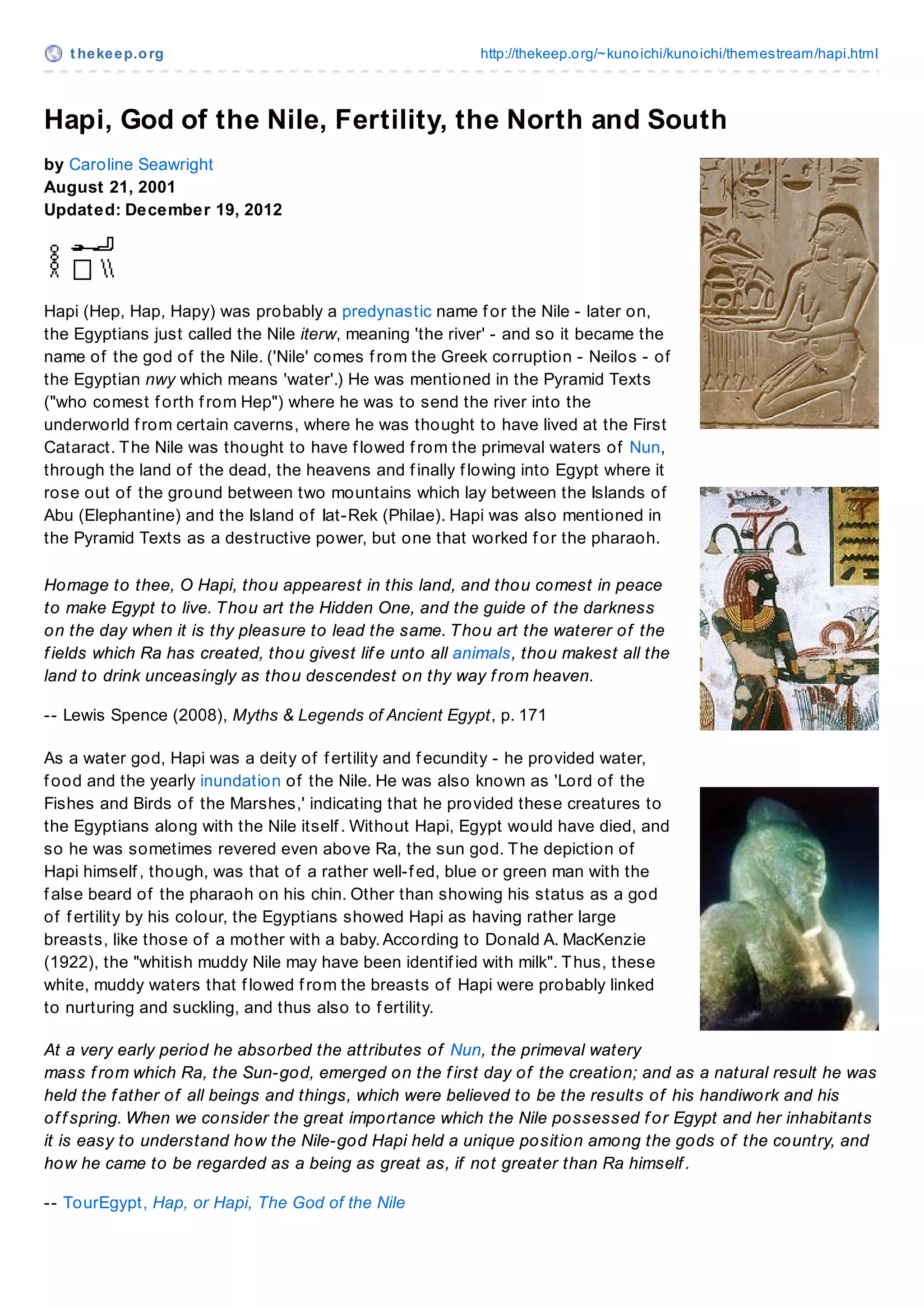 Hapi, Ancient Egyptian God of the Nile | PDF
