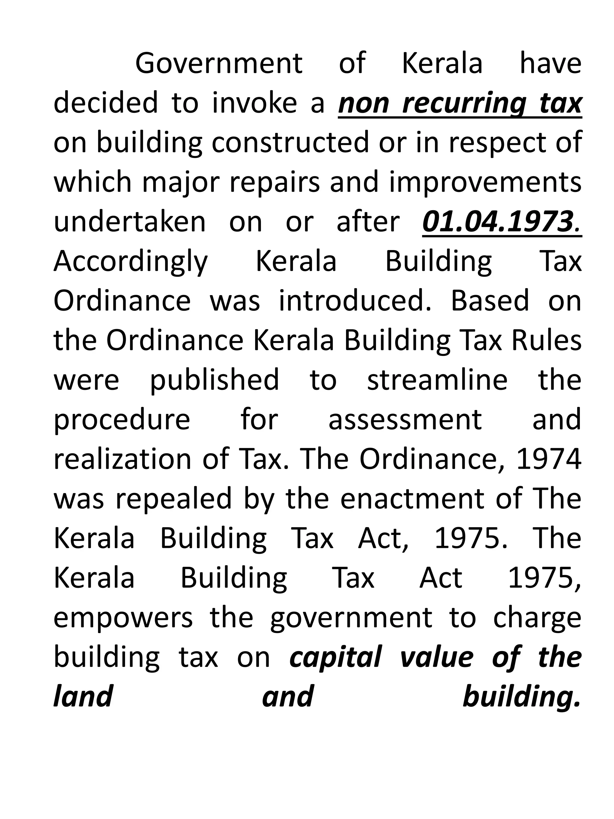 The kerala building tax 1975 short notes | PDF