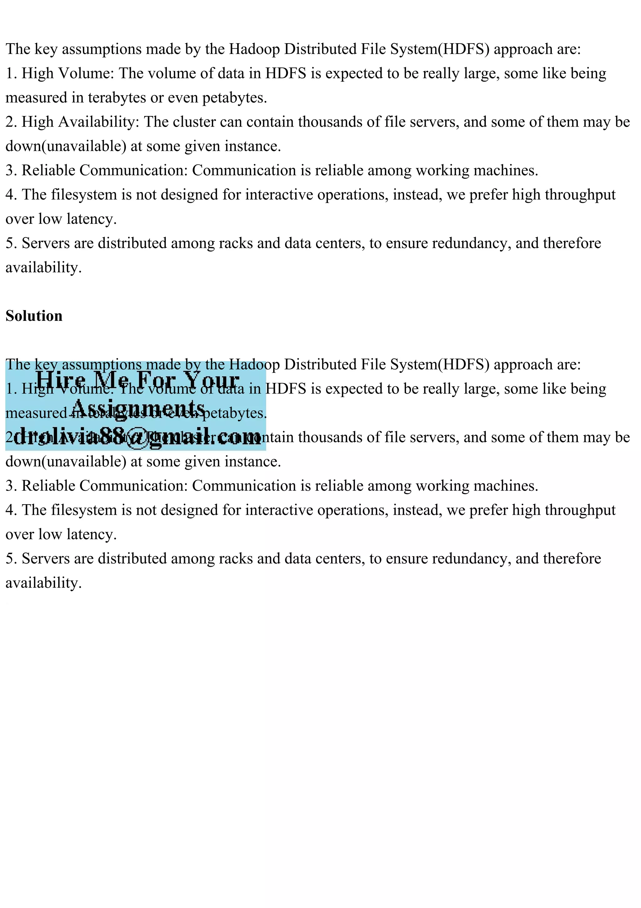 The key assumptions made by the Hadoop Distributed File System(HDFS).pdf