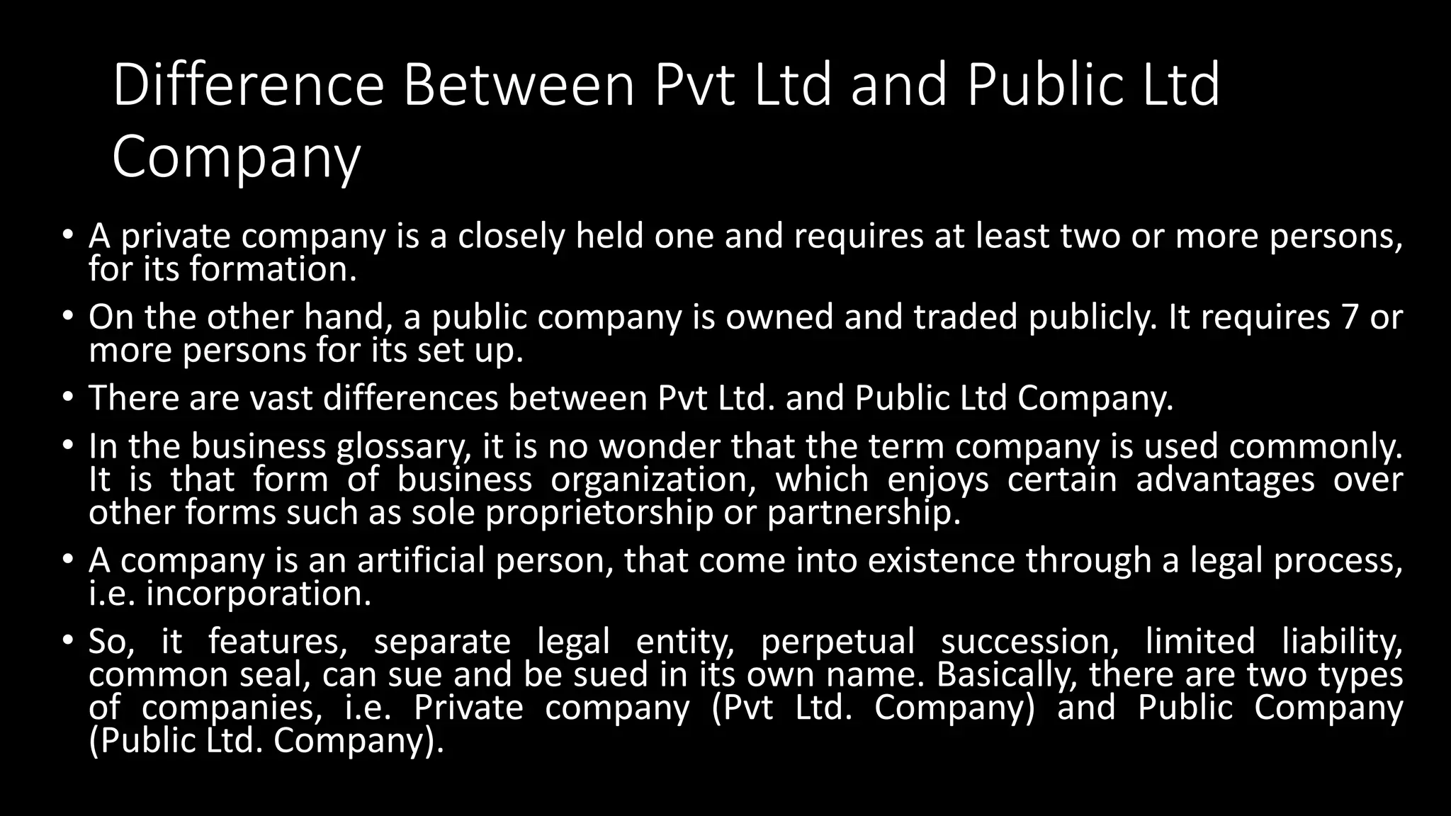 The key difference between pvt and public co, | PPTX