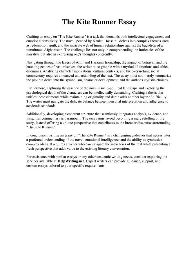 The Kite Runner Essay. Ferris State University | PDF | Fiction | Books ...