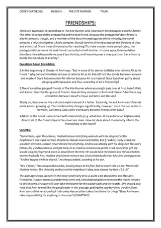 THE KITE RUNNER: Themes with Quotes | DOCX