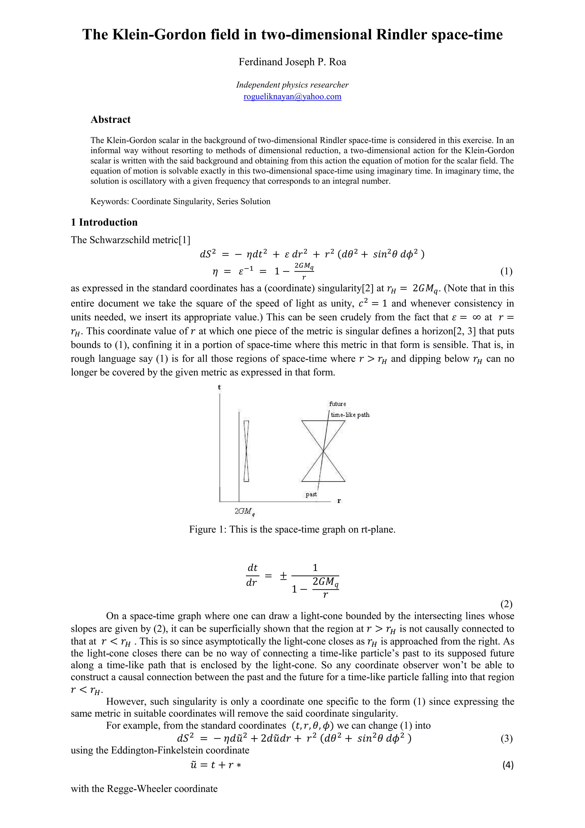 The klein gordon field in two-dimensional rindler space-time 28072020ver-drftdisply | PDF