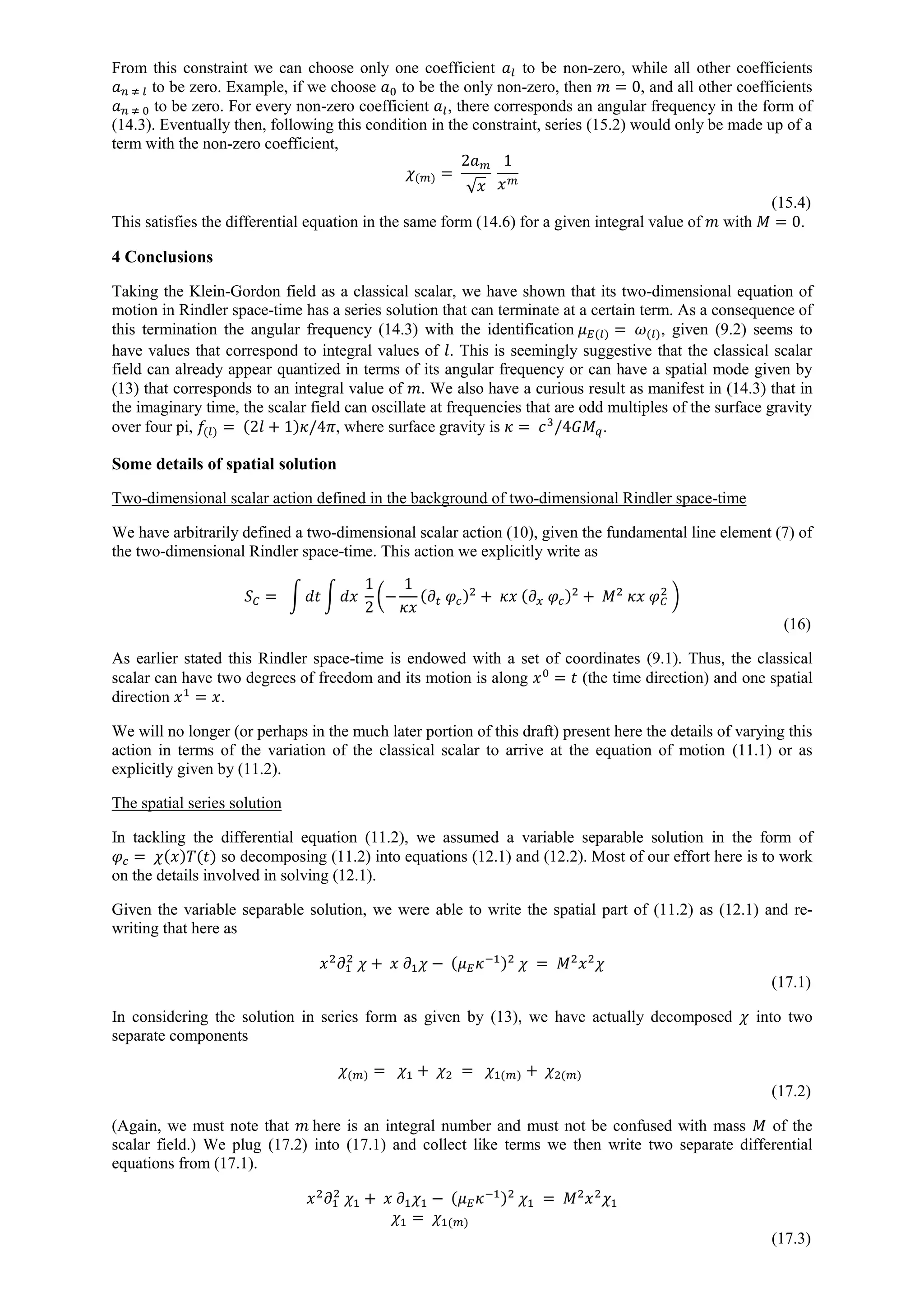 The klein gordon field in two-dimensional rindler space-time ...