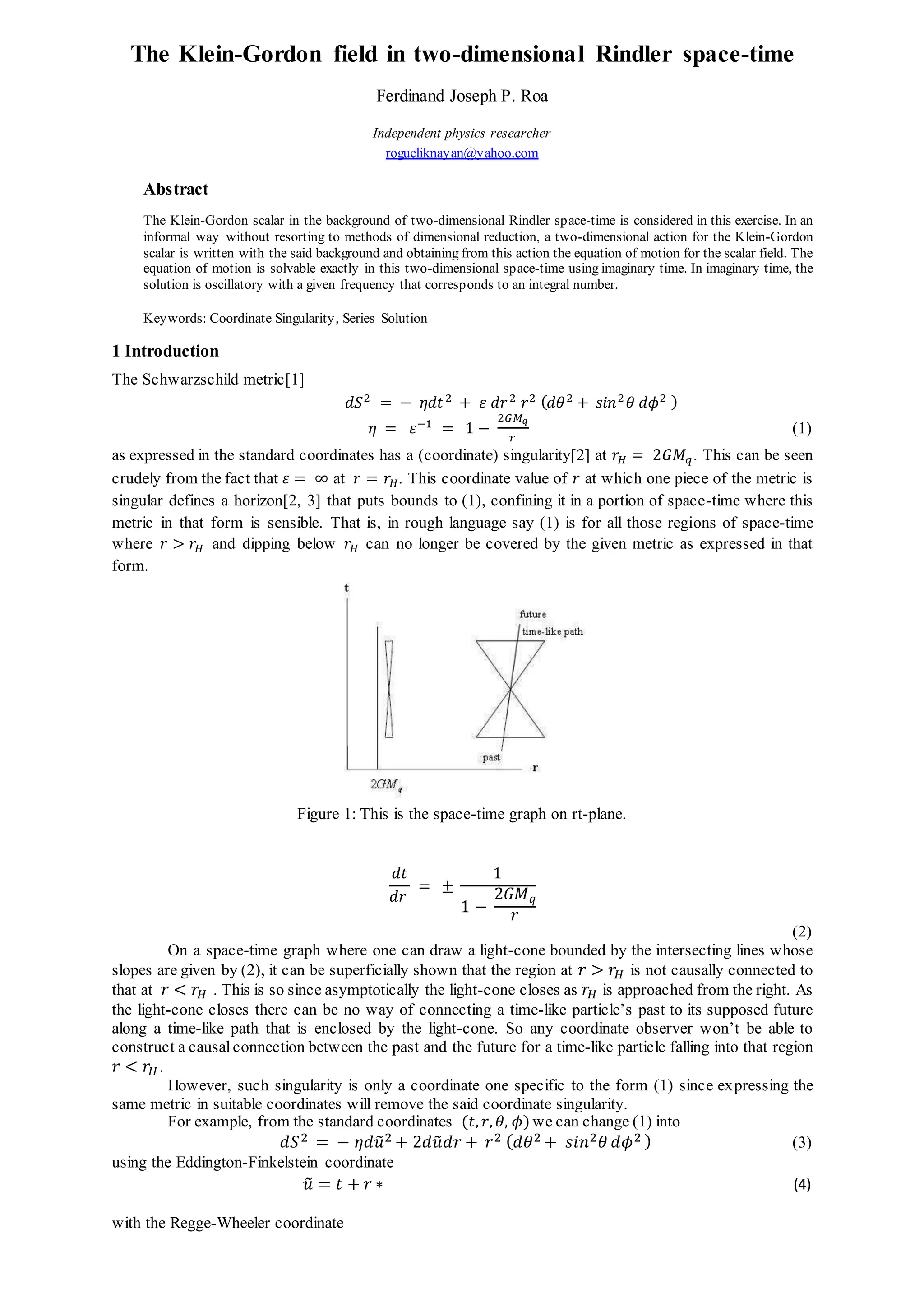 The klein gordon field in two-dimensional rindler space-time 2psqrd | PDF