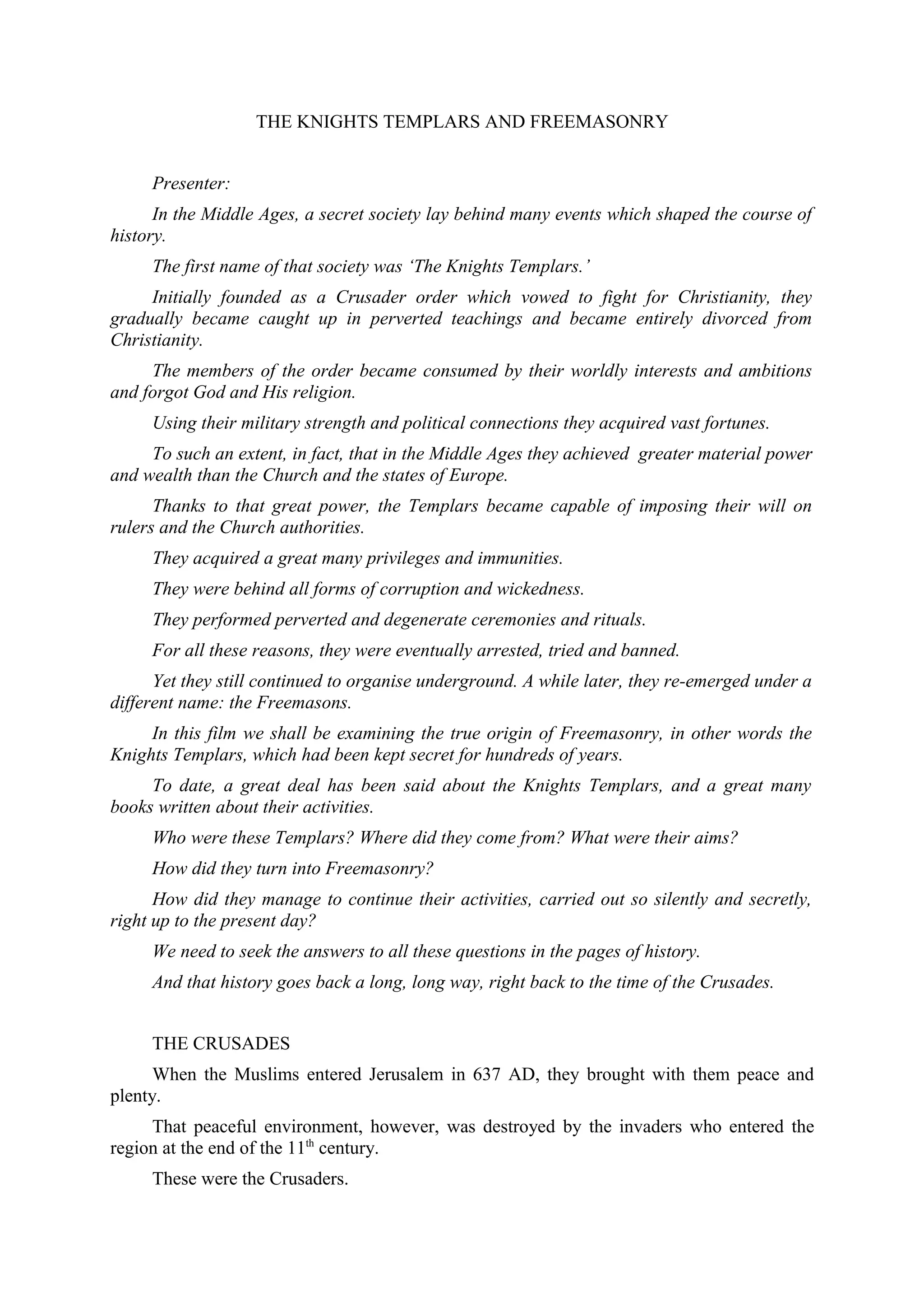 The knights templars and freemasonry. english | DOC