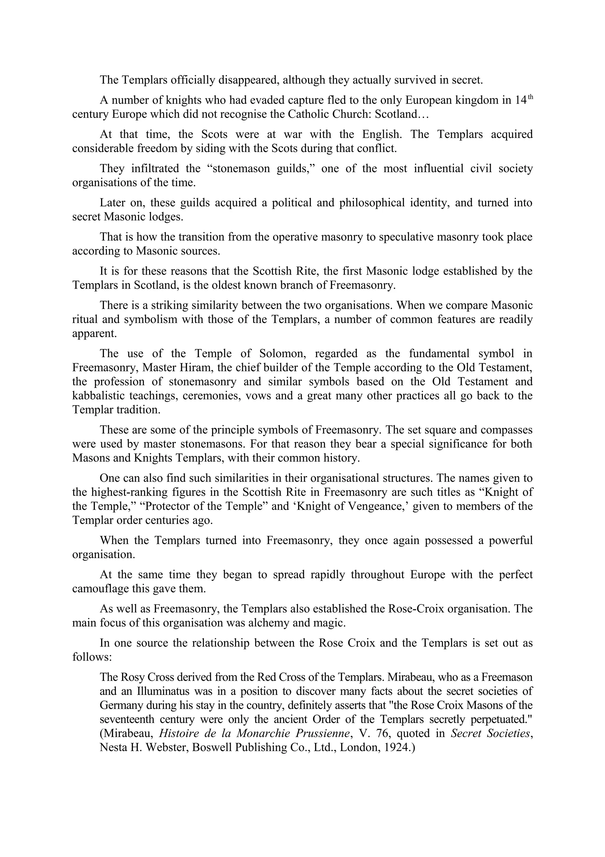 The knights templars and freemasonry. english | DOC