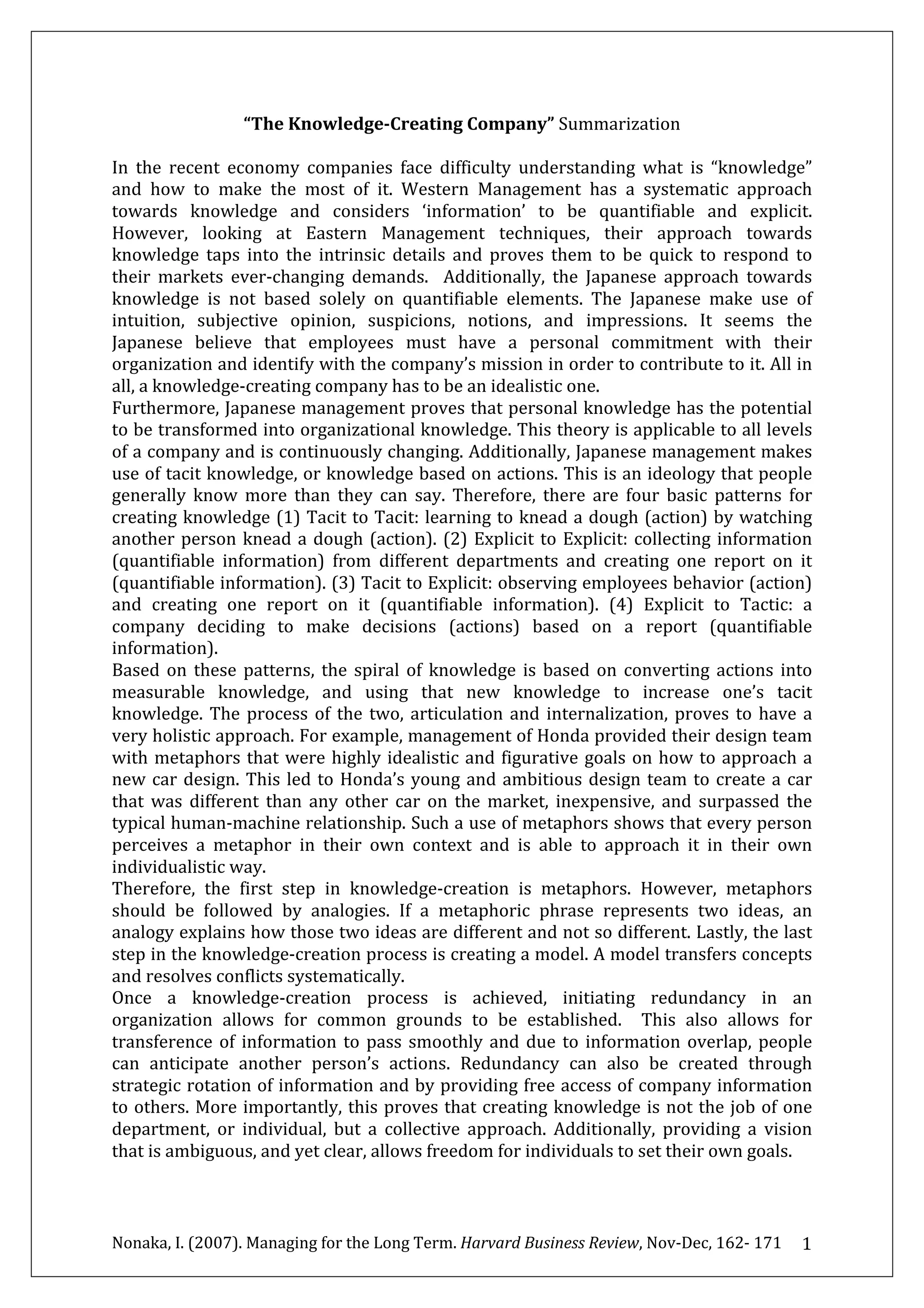 The knowledge creating company | PDF