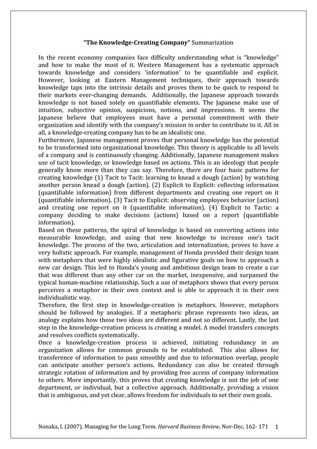 The knowledge creating company | PDF