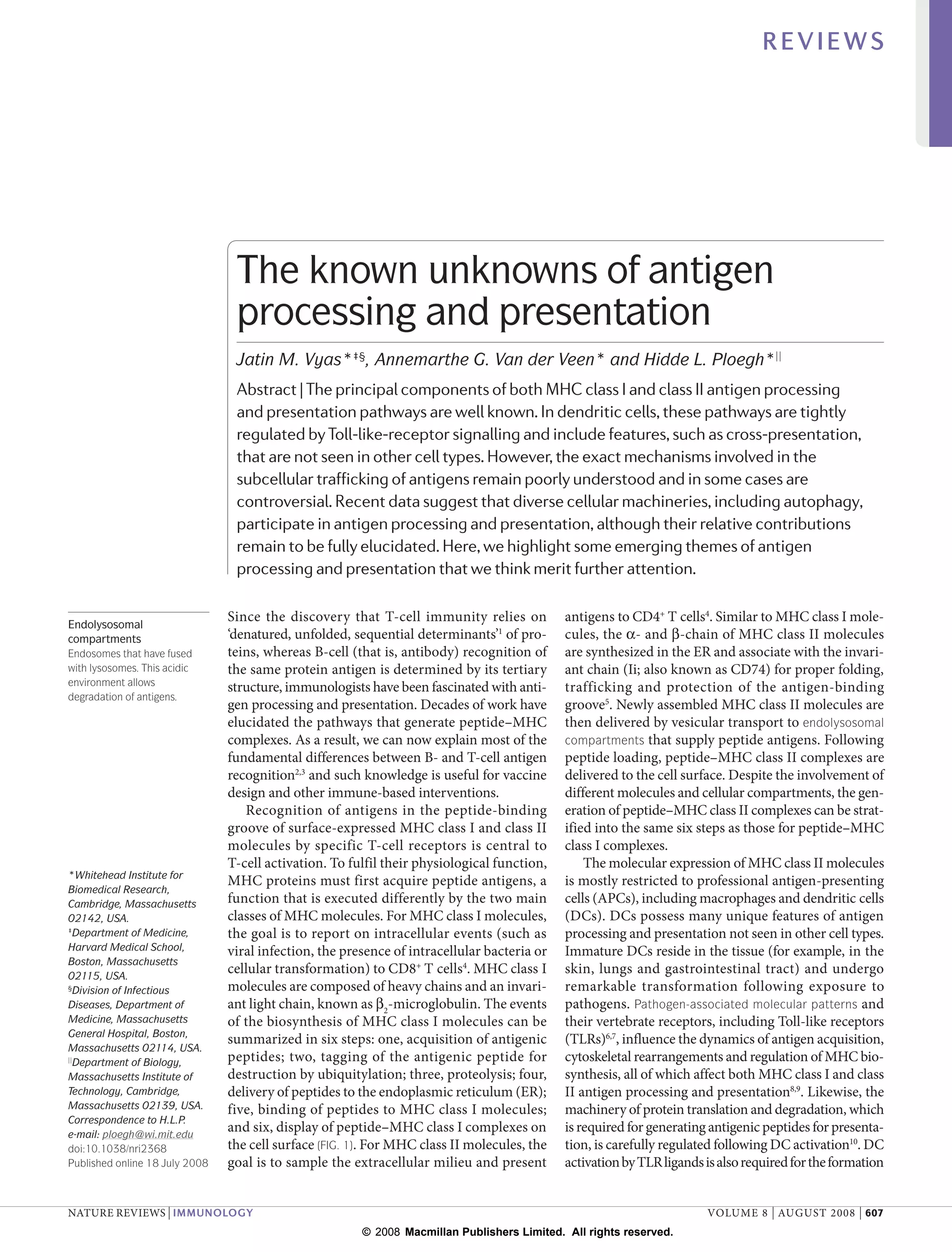 The known unknowns of antigen processing and presentation | PDF ...