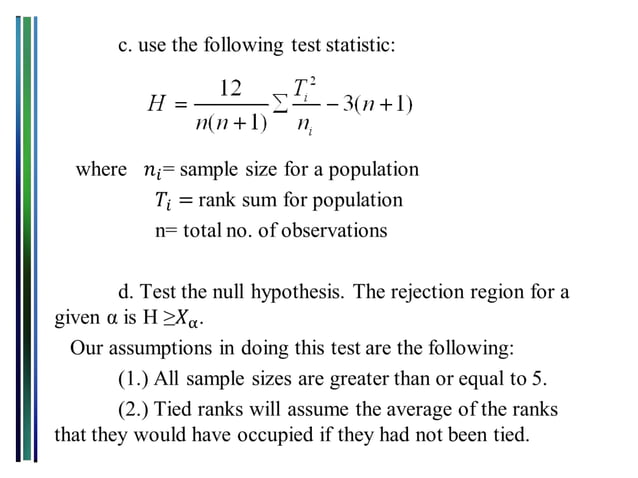 Kruskal-Wallis H test | PPT | Standardized Testing | Educational Assessment