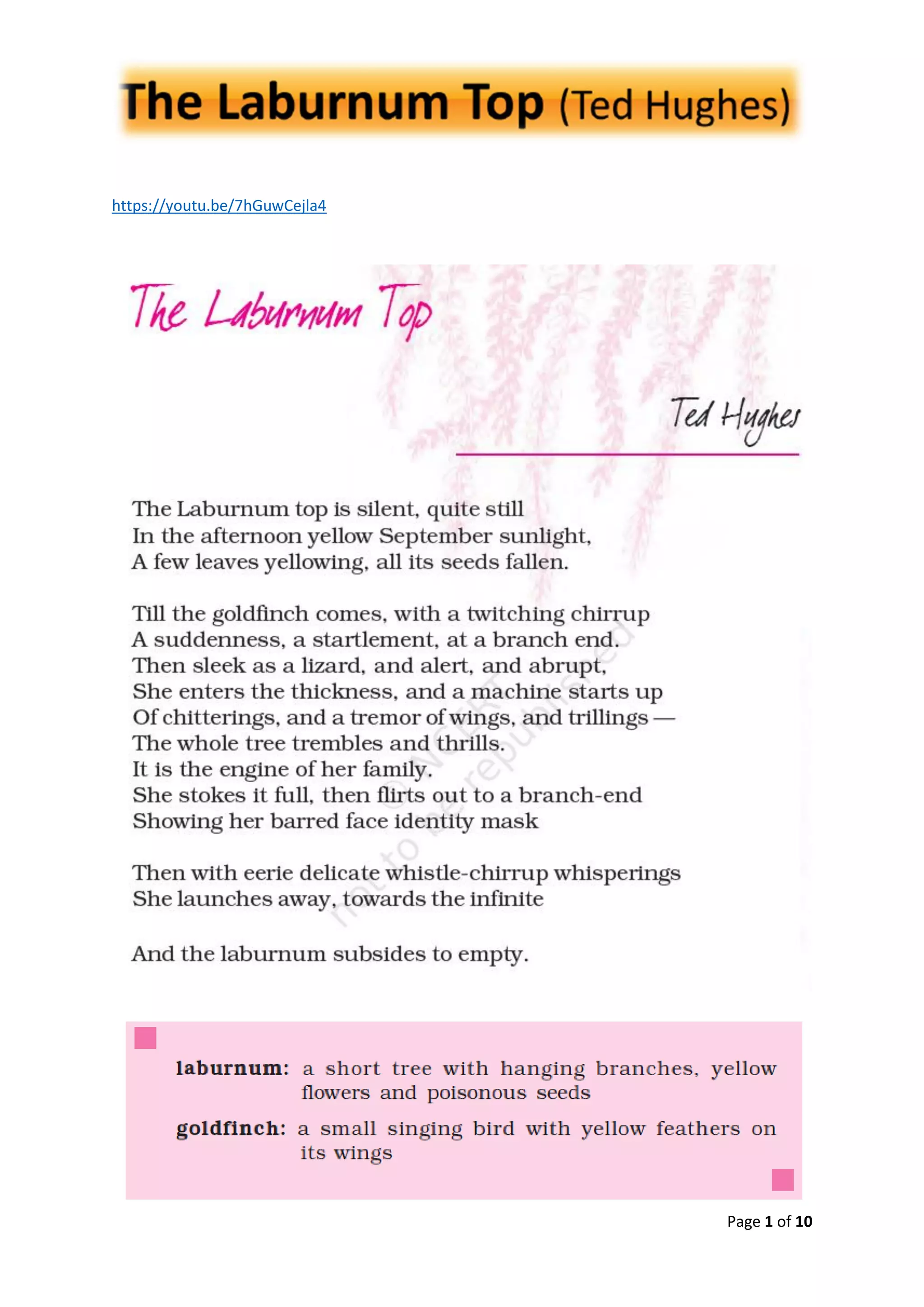The Laburnum Top by Ted Hughes- NOTES - CBSE XI English | PDF