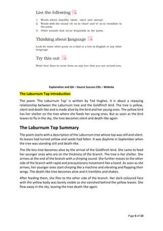 The Laburnum Top by Ted Hughes- NOTES - CBSE XI English | PDF
