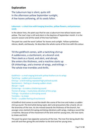 The Laburnum Top by Ted Hughes- NOTES - CBSE XI English | PDF