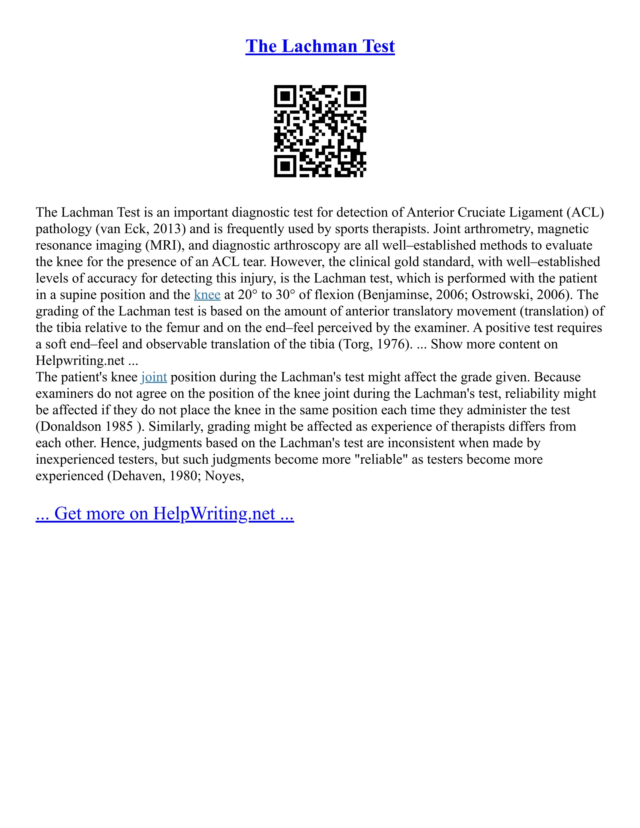 The Lachman Test | PDF