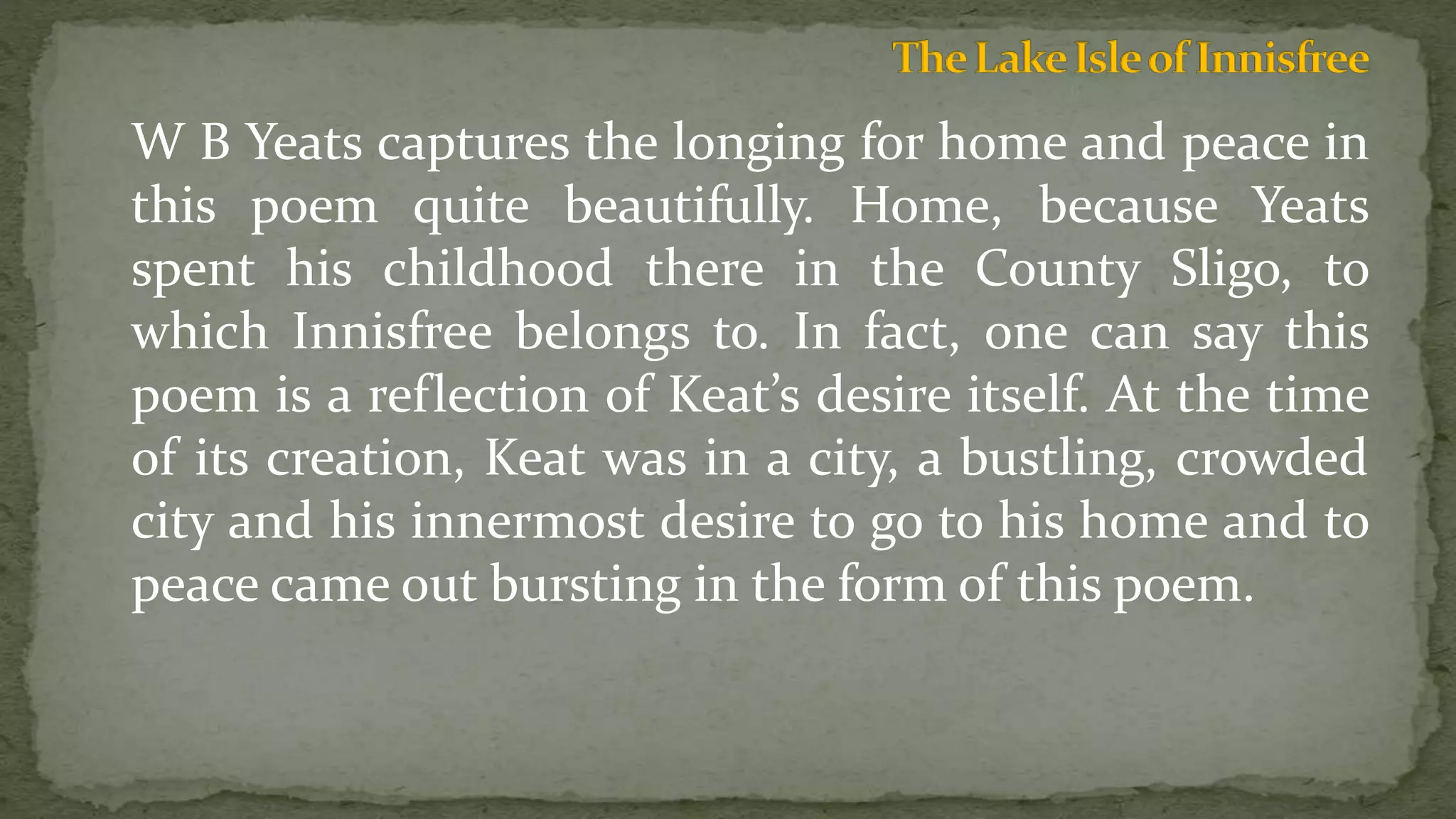 The lake Isle of innisfree | PPSX