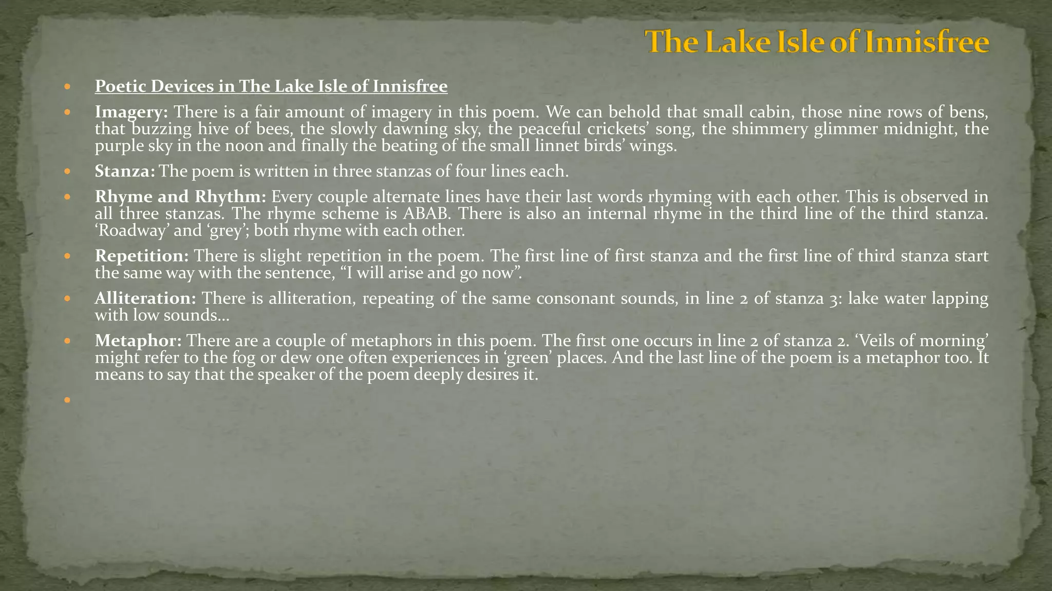 The lake Isle of innisfree | PPSX