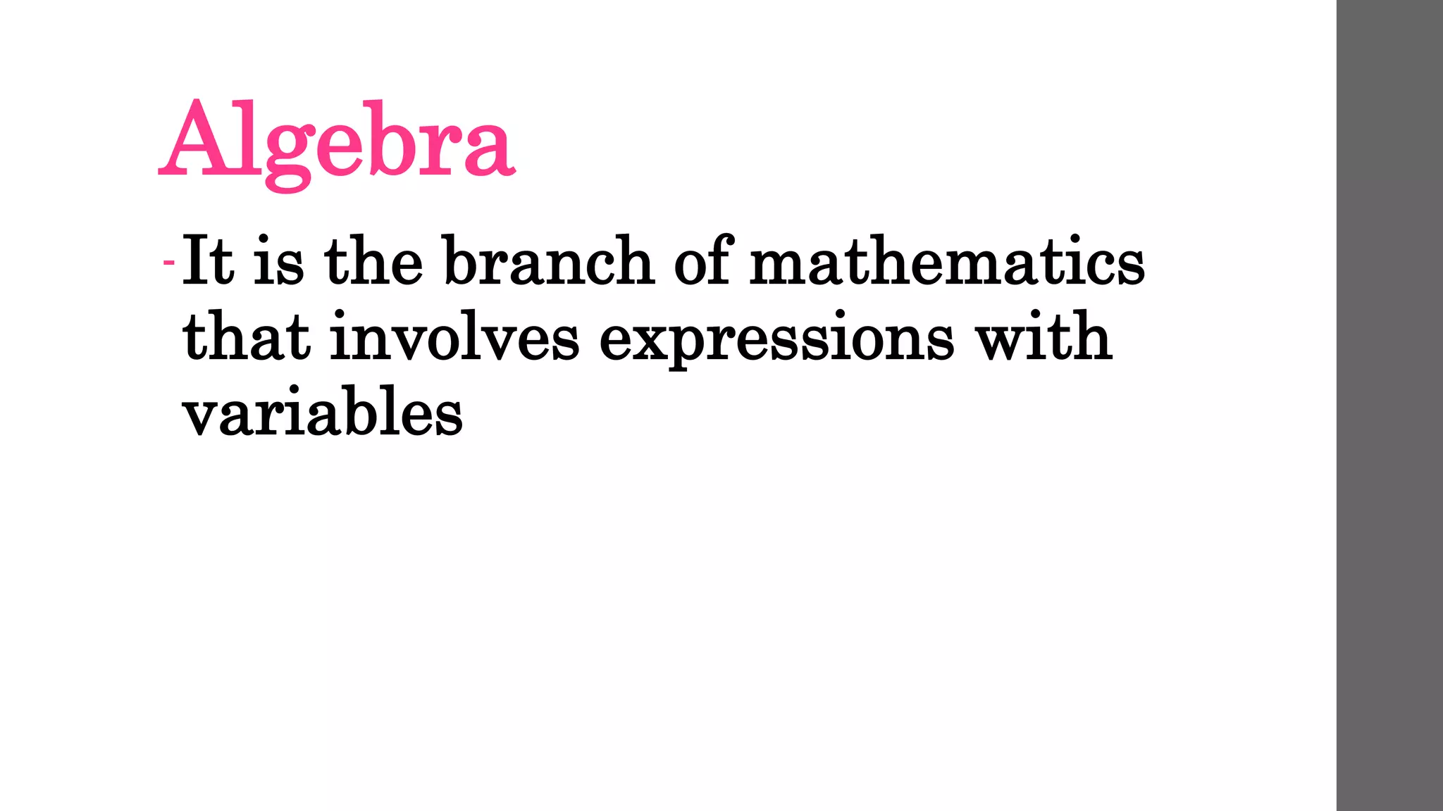 INTRODUCTION TO ALGEBRA | PPT | Free Download