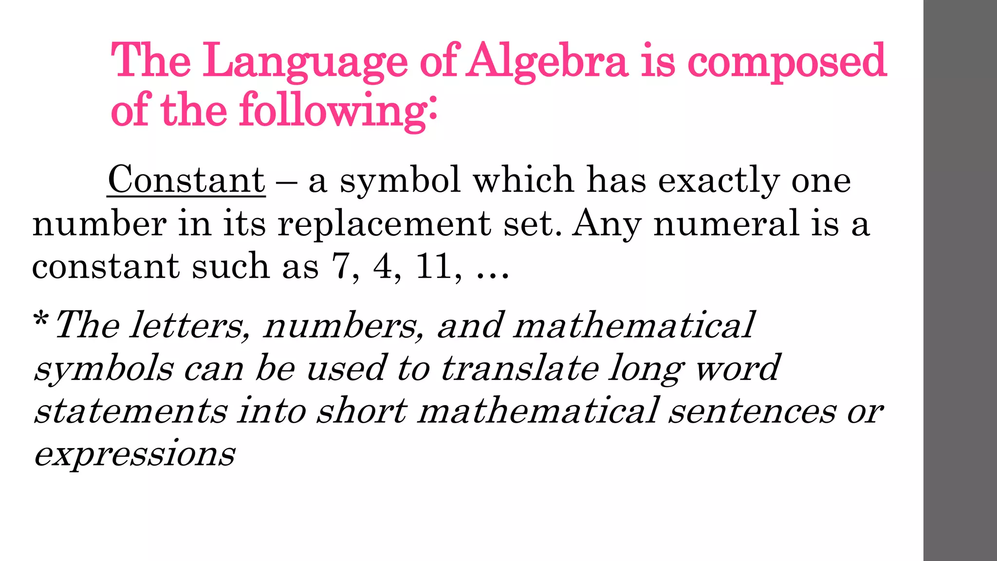INTRODUCTION TO ALGEBRA | PPTX