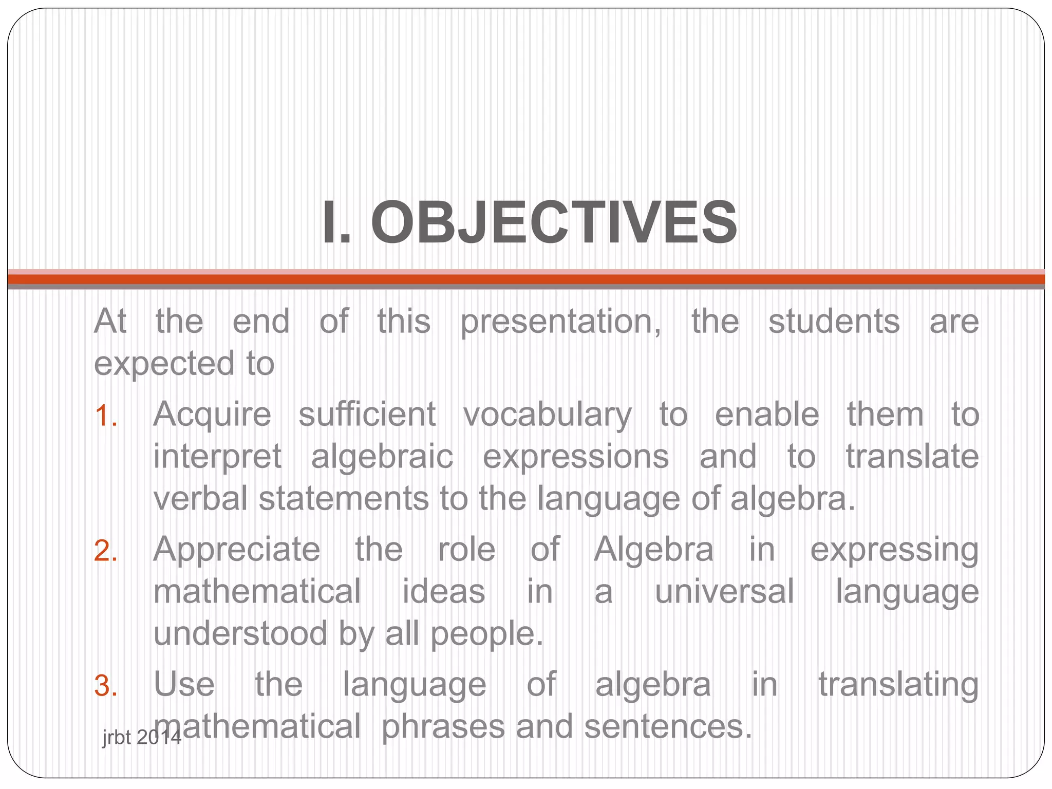 The language of algebra | PPTX