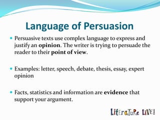 Persuasive Texts: The language of persuasion by Jeni Mawter | PPT