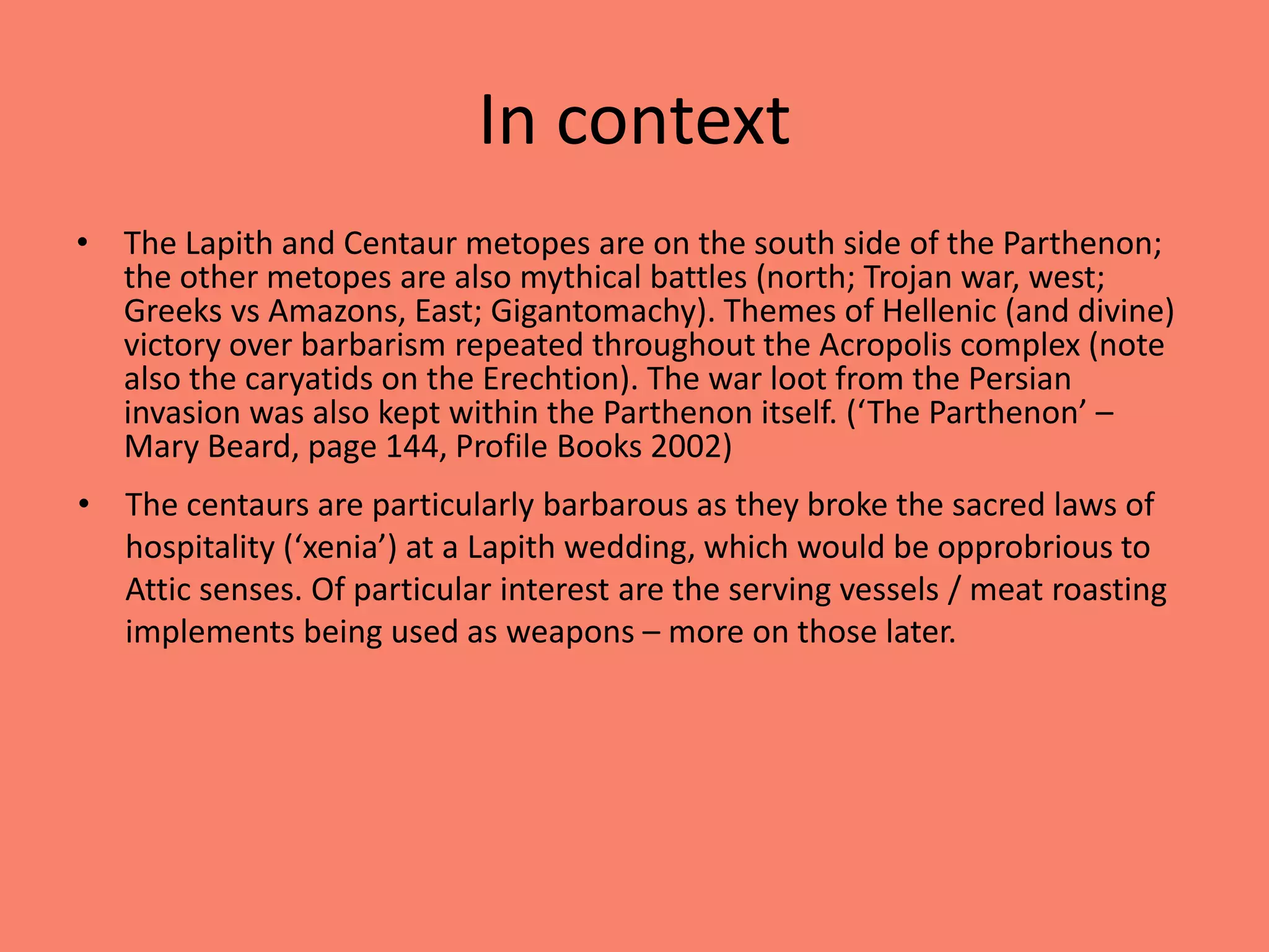 The lapith and centaur metopes on the parthenon | PPTX