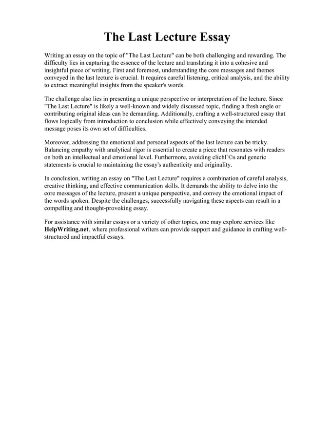 The Last Lecture Essay. PPT - Summary From the Last Lecture PowerPoint ...