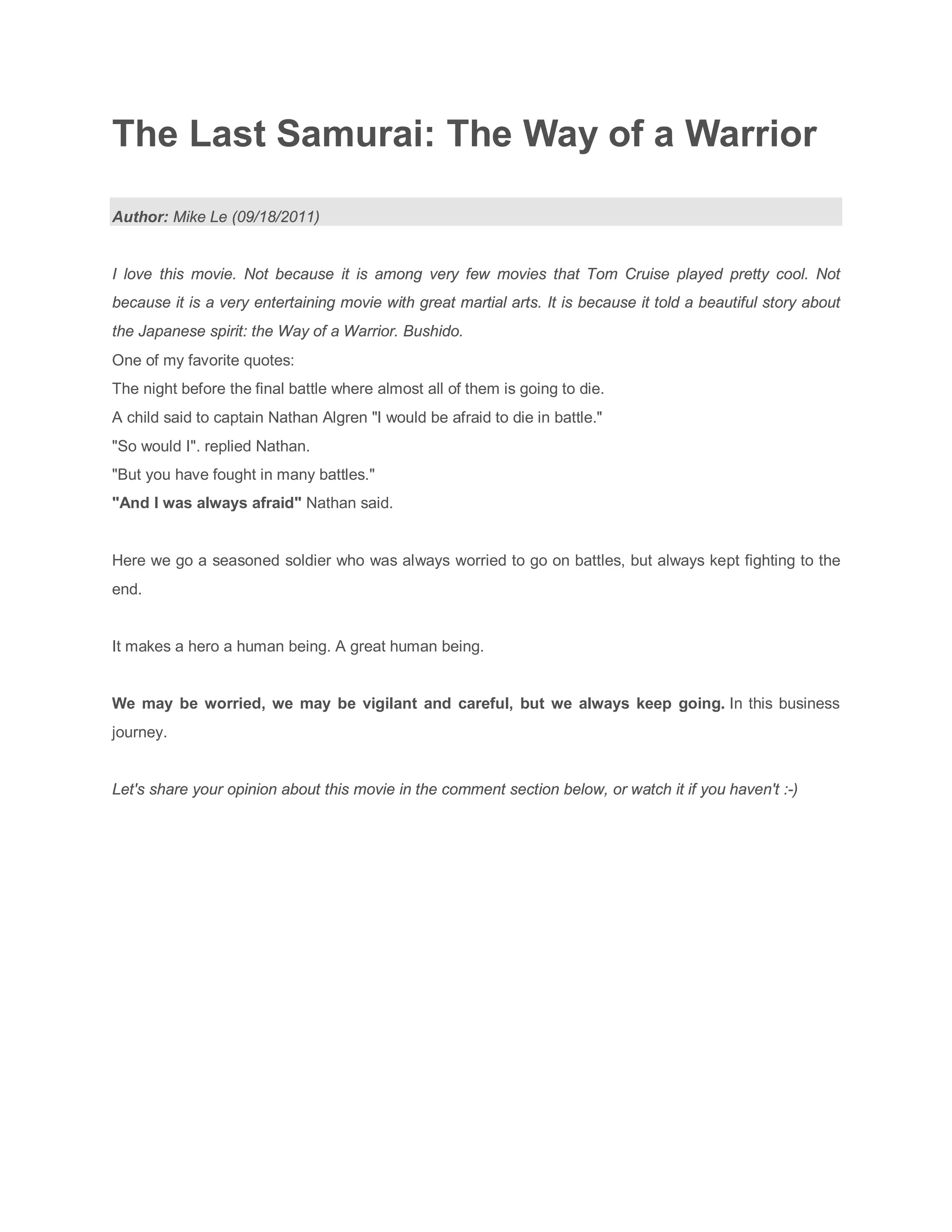 The last samurai the way of a warrior | PDF