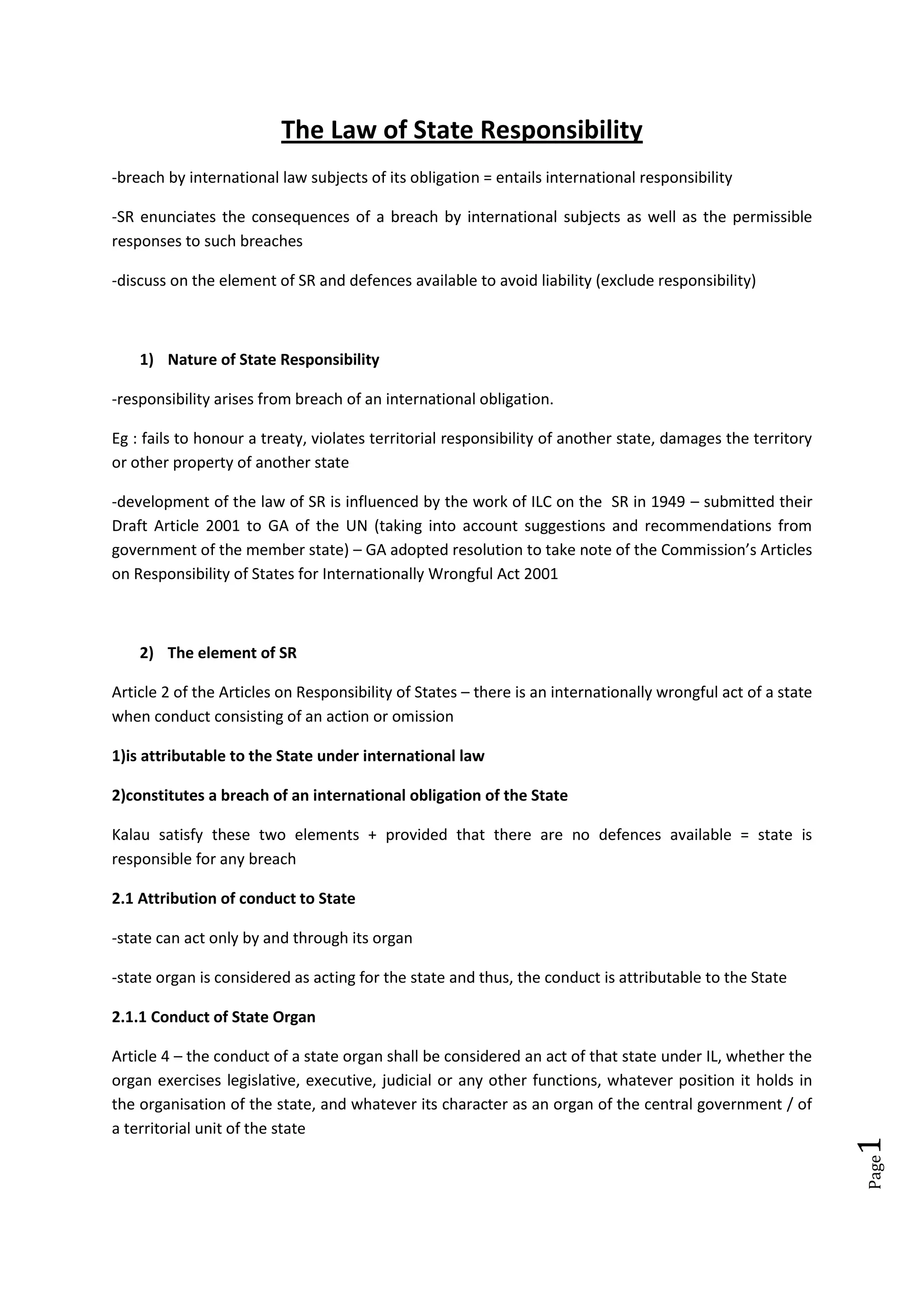 The law of state responsibility - international law | DOCX