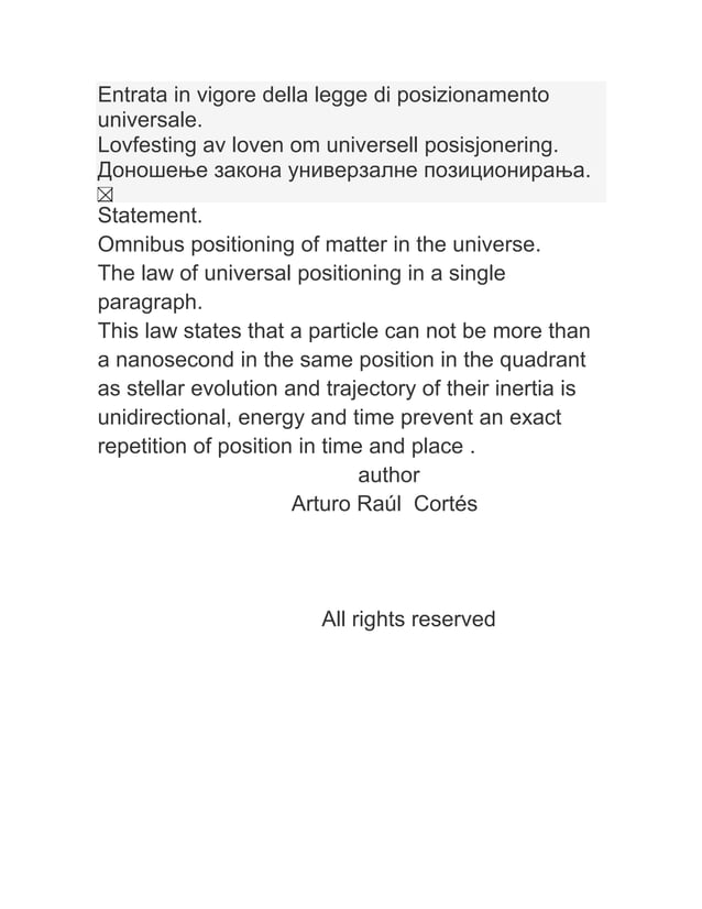 The law of universal positioning | DOCX | Physics | Science
