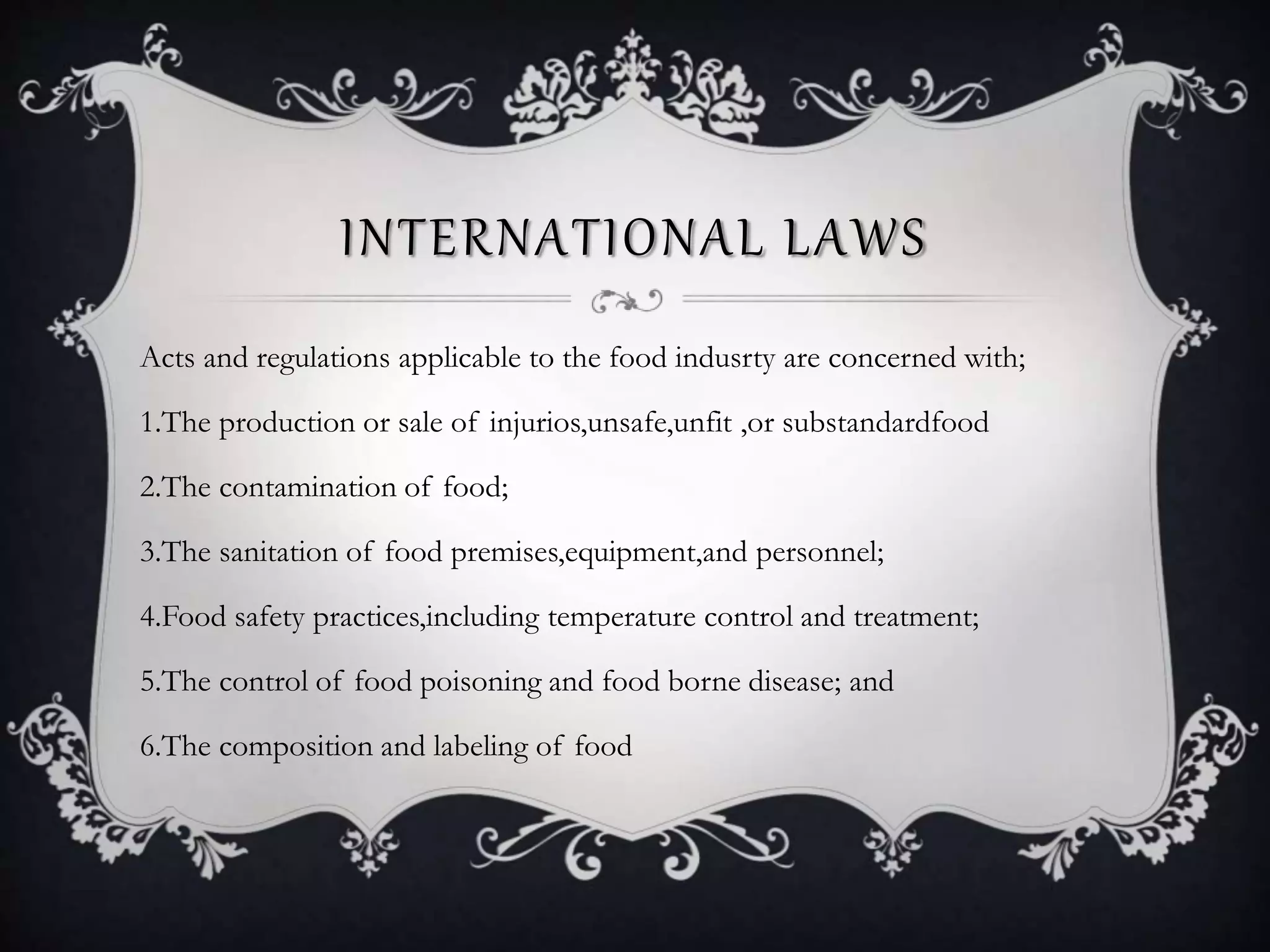 The laws and agencies relating to food safety | PPTX