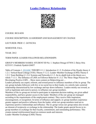 The Leader Member Exchange Theory | PDF