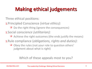 The leadership challenge making ethical decisions | PPT