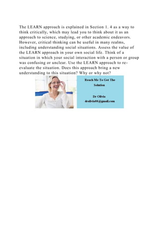 The LEARN approach is explained in Section 1. 4 as a way to think cr.docx