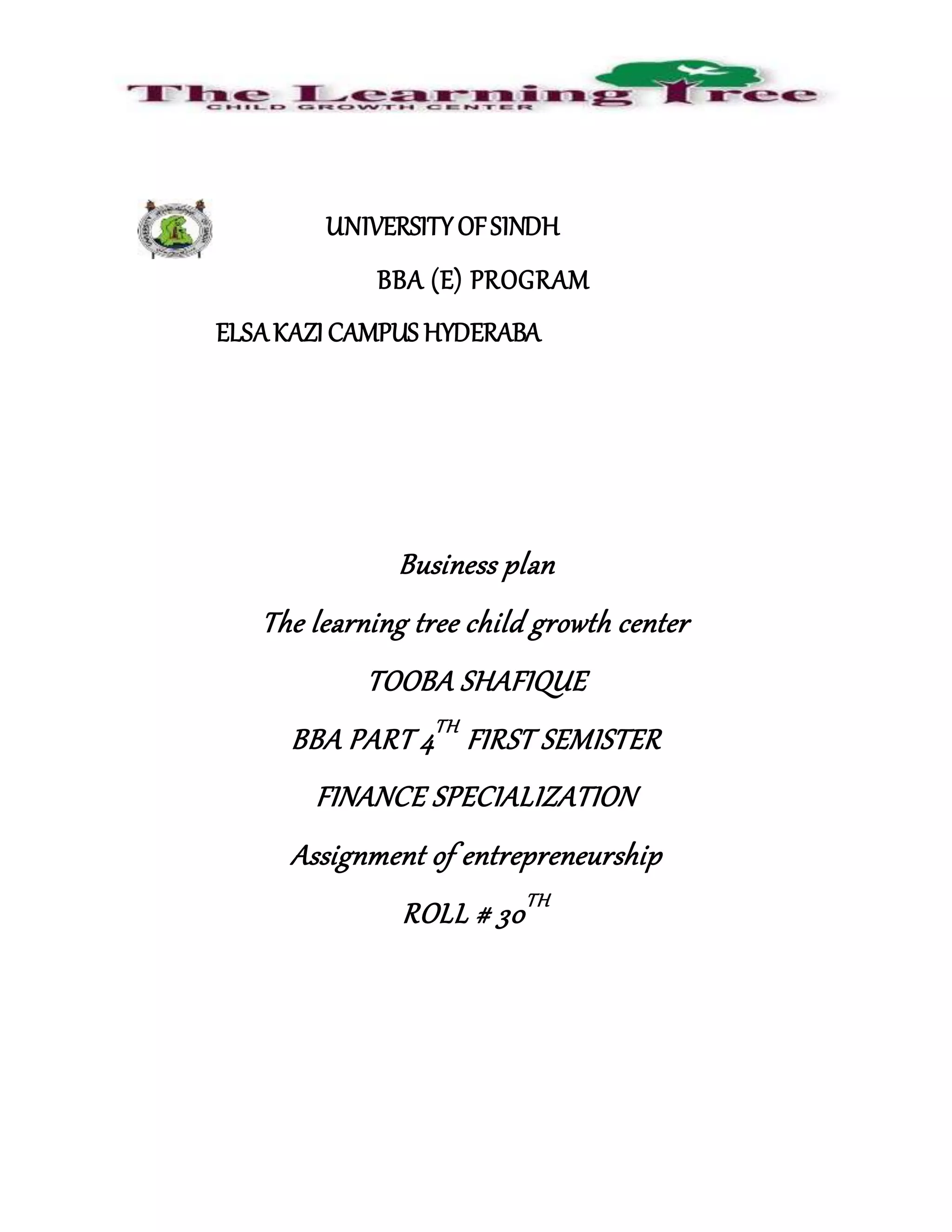 The Learning Tree Child Growth Center Business plan | DOCX