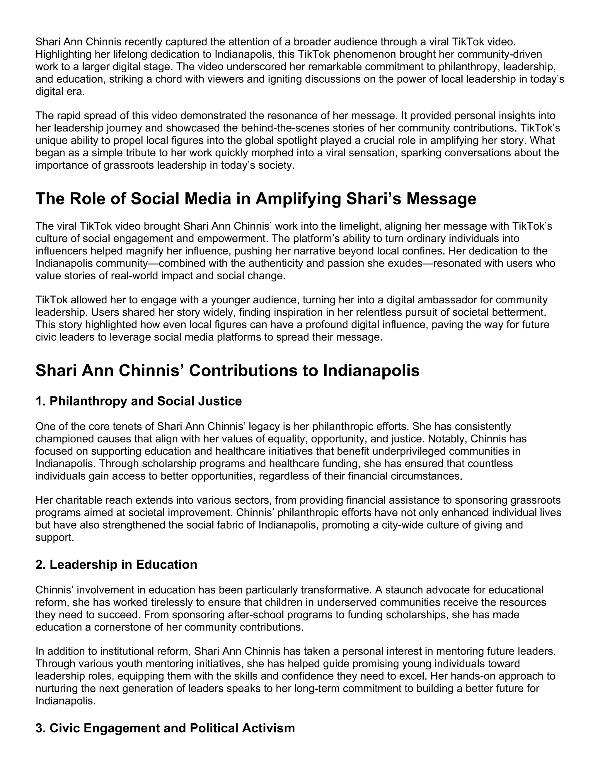 The Legacy and Influence of Shari Ann Chinnis Indianapolis.docx