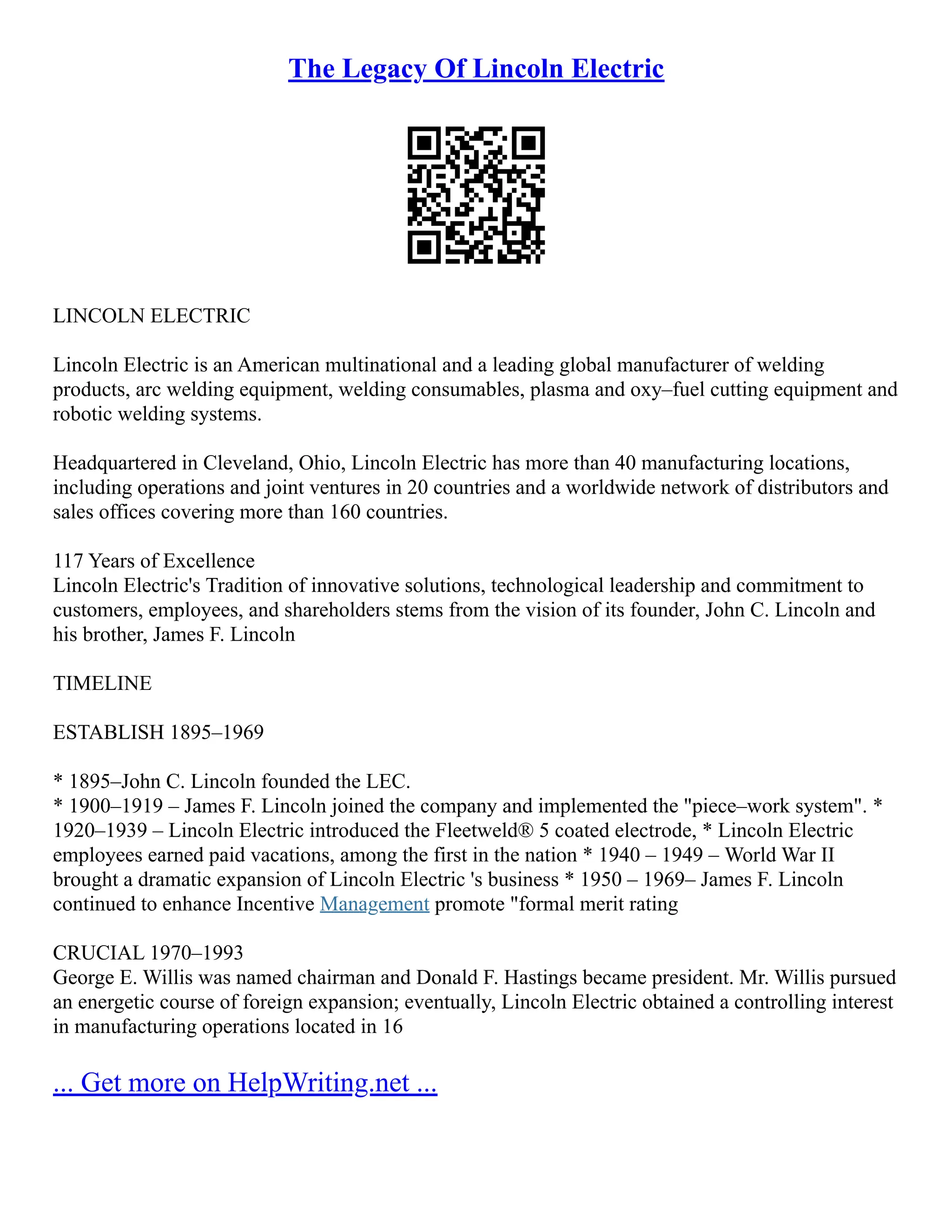 The Legacy Of Lincoln Electric | PDF