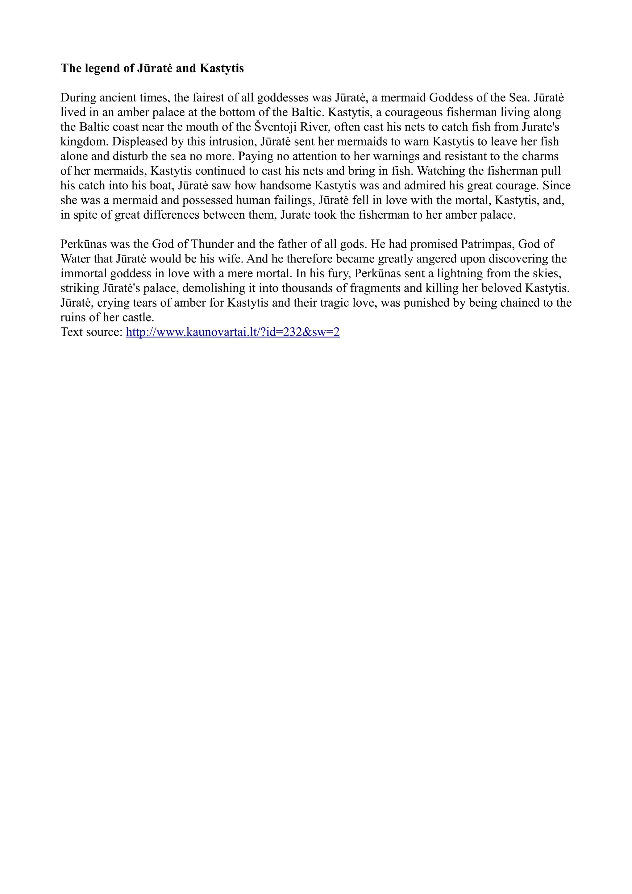The legend of jūratė and kastytis | PDF