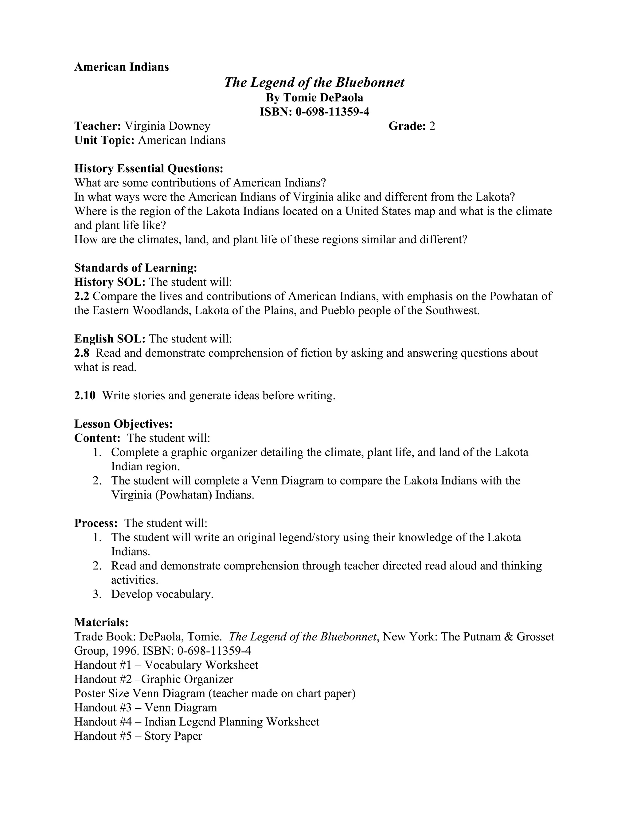 The legend of the bluebonnet | DOC