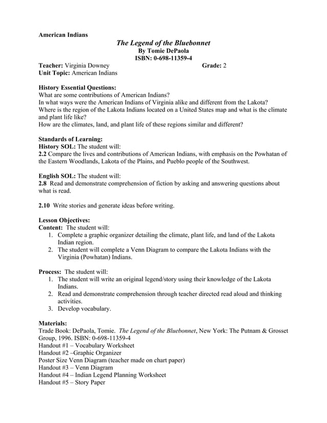 The legend of the bluebonnet | DOC | Education