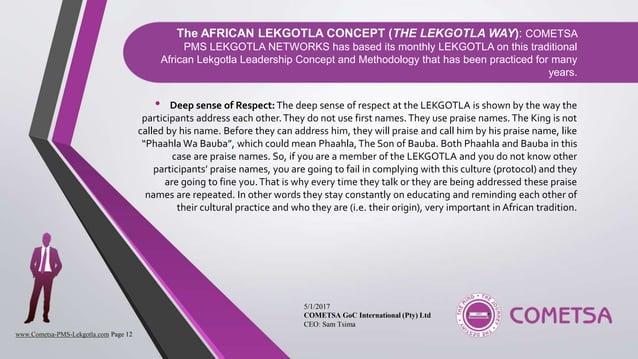 The LEKGOTLA Facilitation, Learning & Development Methodology (COMETSA ...