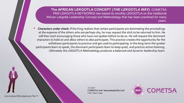 The LEKGOTLA Facilitation, Learning & Development Methodology (COMETSA) | PPTX | Executive ...