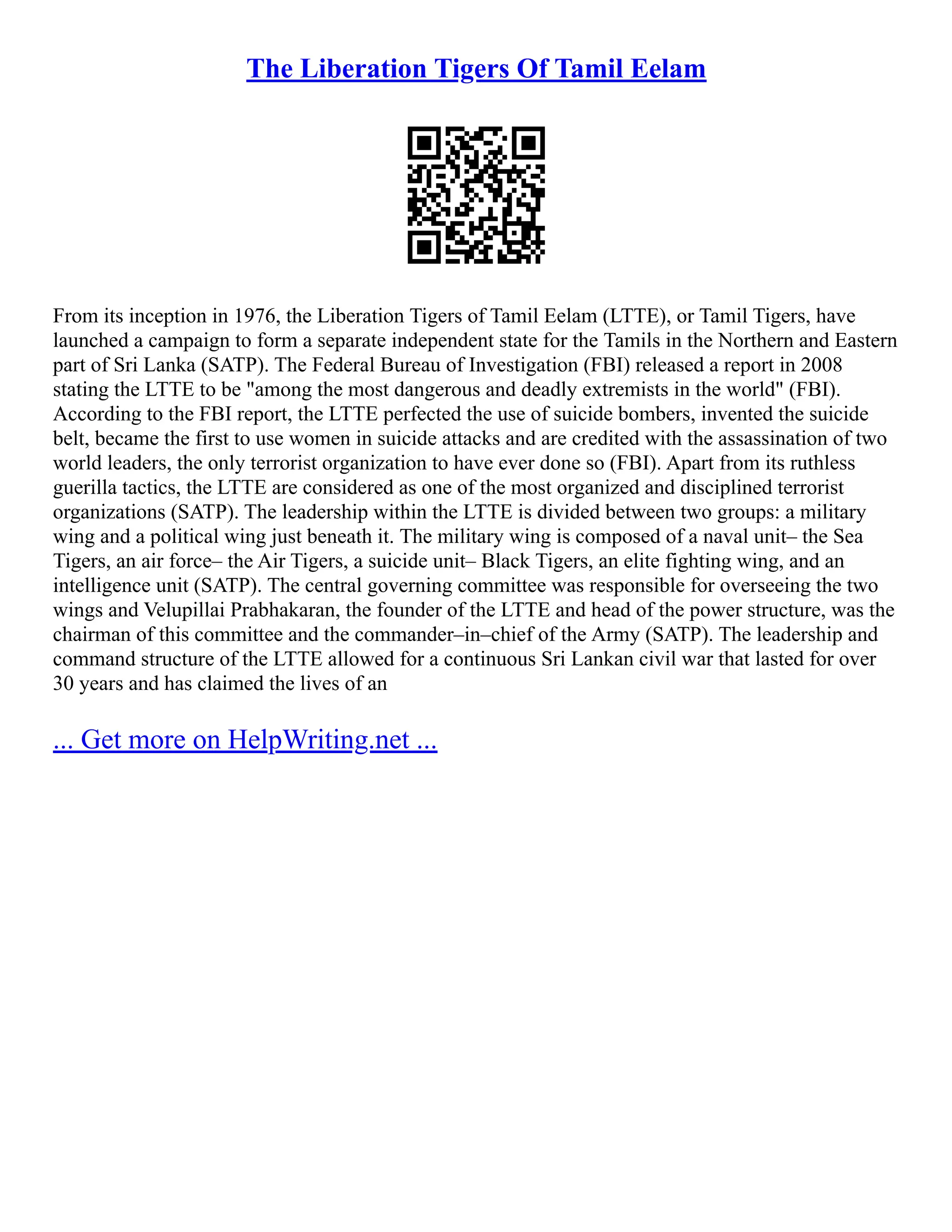 The Liberation Tigers Of Tamil Eelam | PDF