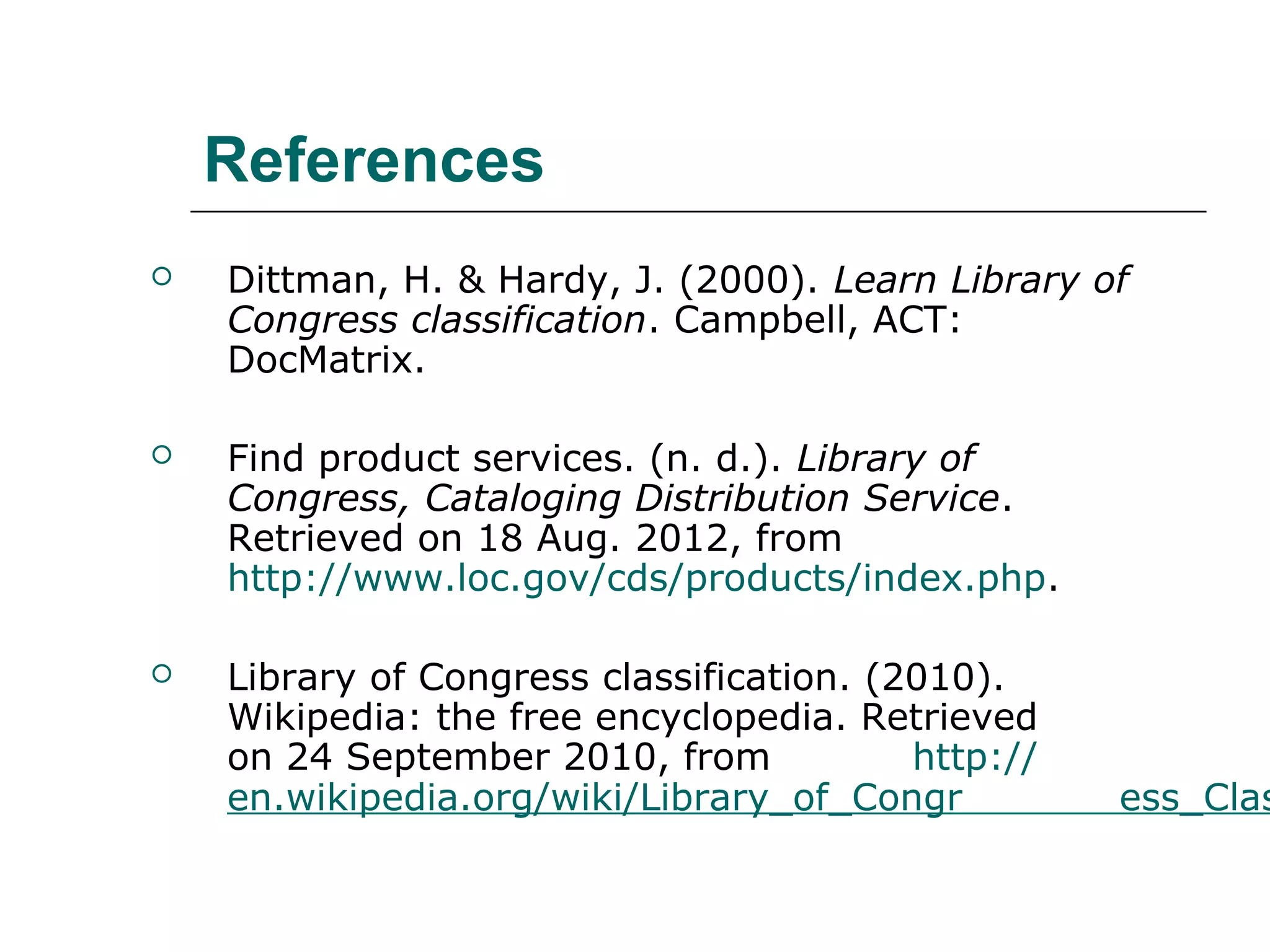 The Library of Congress Classification | PPT