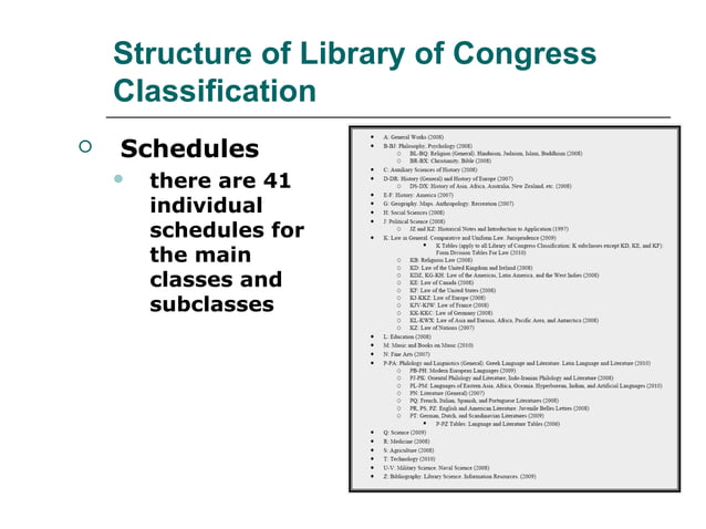 The Library of Congress Classification | PPT | Science