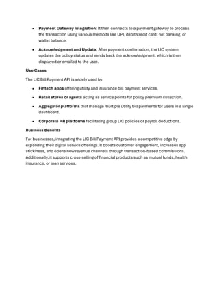 The LIC Bill Payment API is a powerful and secure digital interface ...