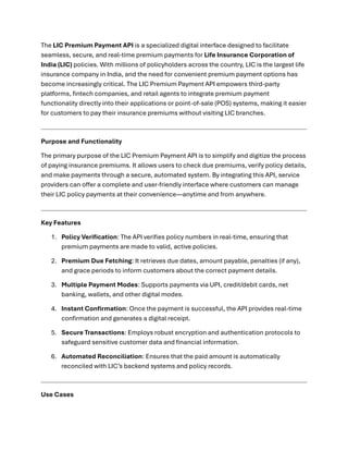 The LIC Premium Payment API is a specialized digital interface designed ...